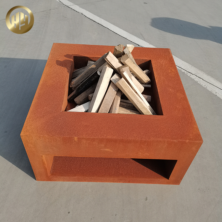 Courtyard Flat Corten Steel Rectangular Wood Burning Fire Pit - Buy ...
